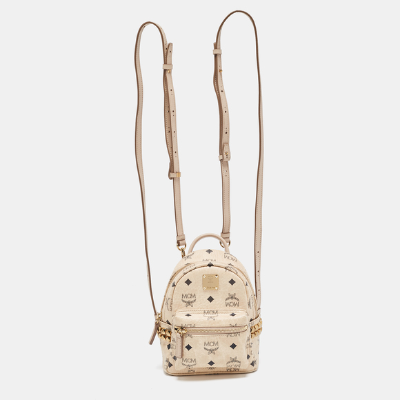 MCM | Bags | Mcm Beige Visetos Coated Canvas And Leather Mini Studded ...